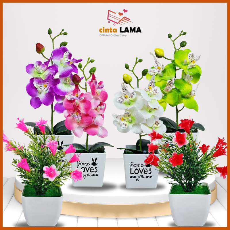 Jual Bunga Hias Plastik Tanaman Anggrek Pot Bonsai Palsu Sintetis ...