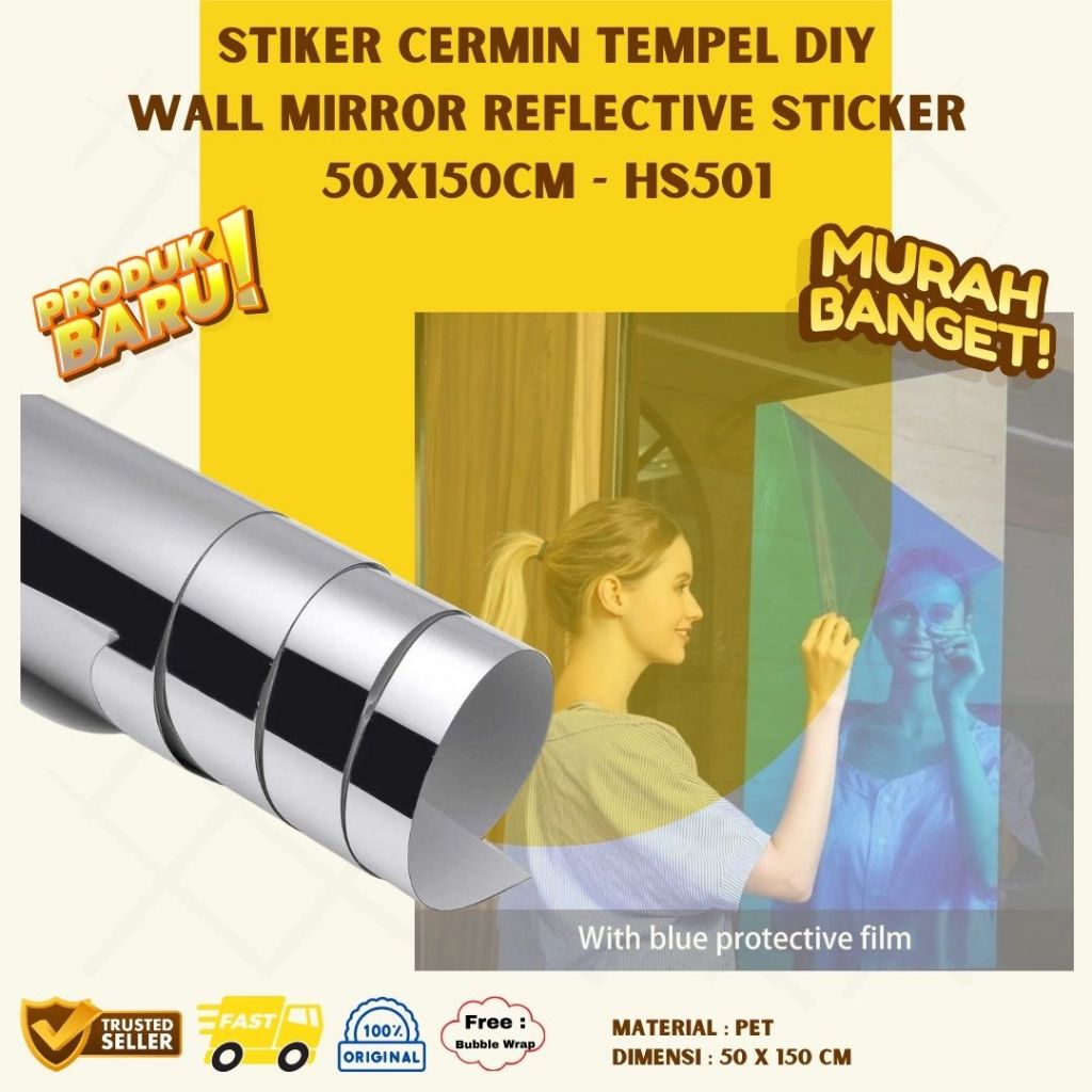 Jual Stiker Cermin Tempel DIY 50x150cm Wall Mirror Reflective Sticker ...