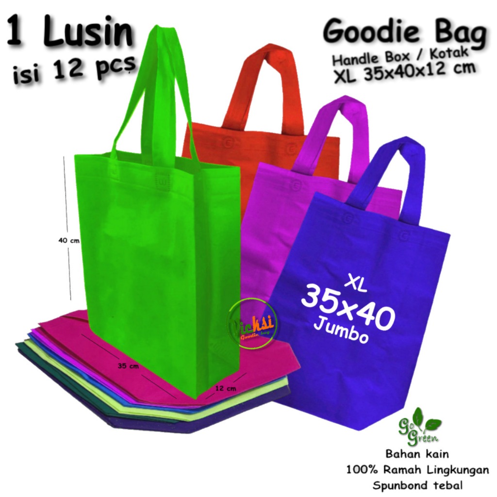 Jual Lusinan isi 12pcs Tas Kain Spunbond Goodie Bag Polos Handle Box ...