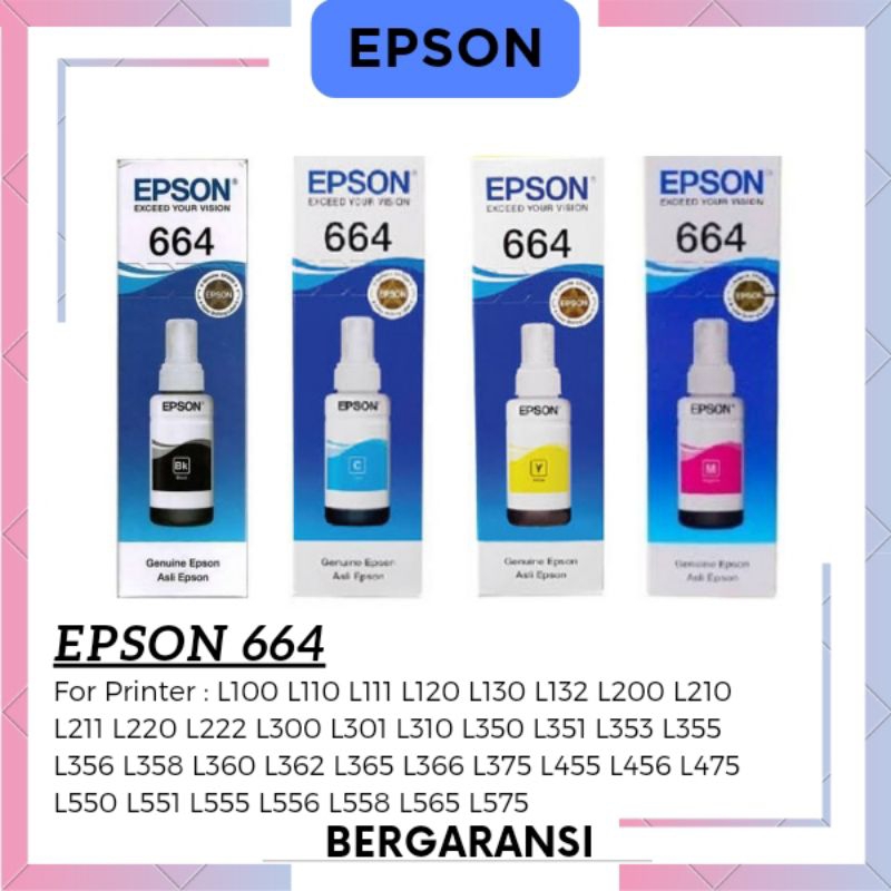 Jual Tinta Epson 664 Original Varian Black Cyan Yellow Magenta For Printer L110 L120 L310 L210 ...