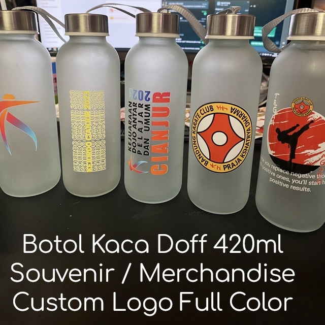 Jual Souvenir botol tempat minum tumblr kaca doff 420 ml sablon custom ...