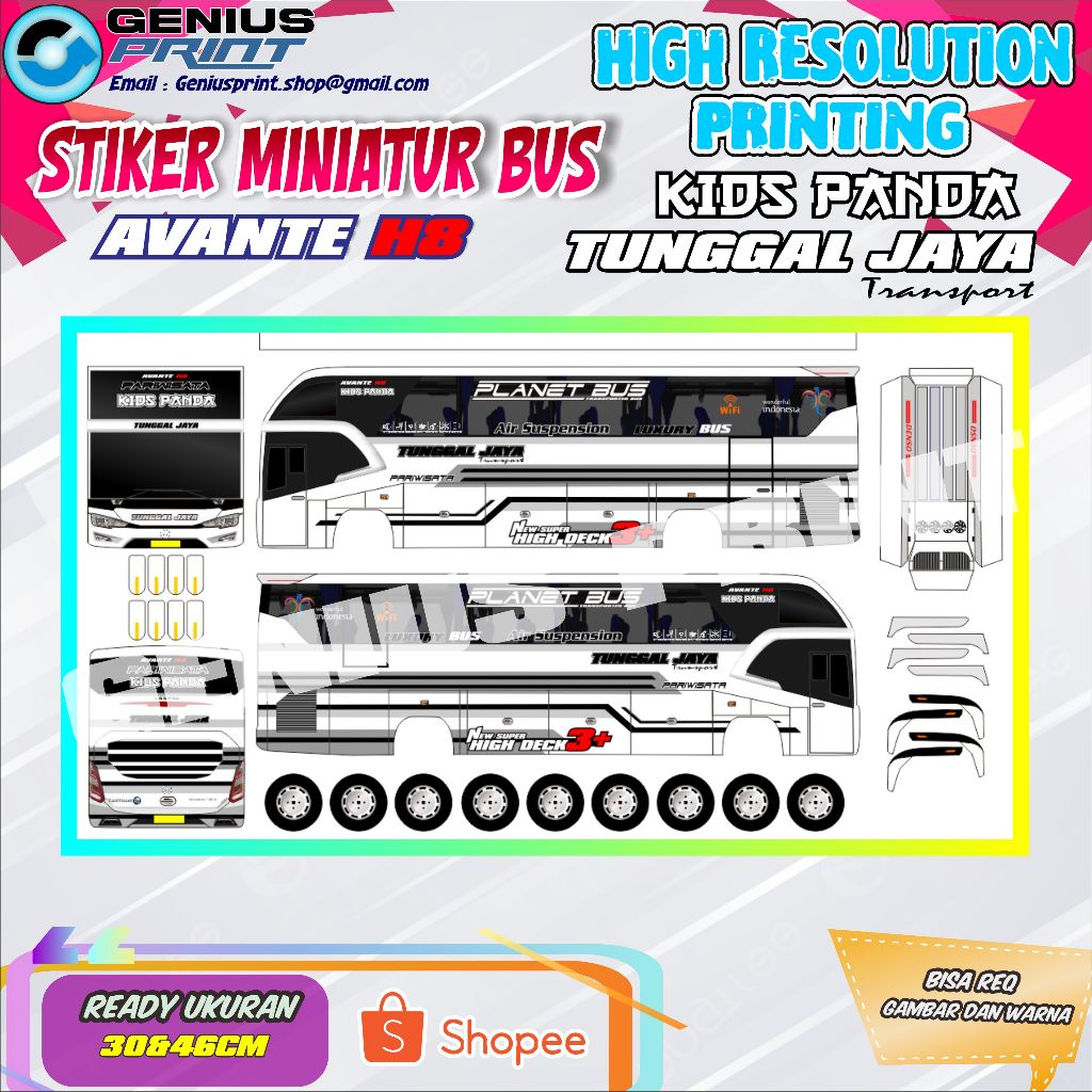 Jual Stiker A3 Miniatur Bus Avante H8 Livery Tunggal Jaya Transport #1 ...