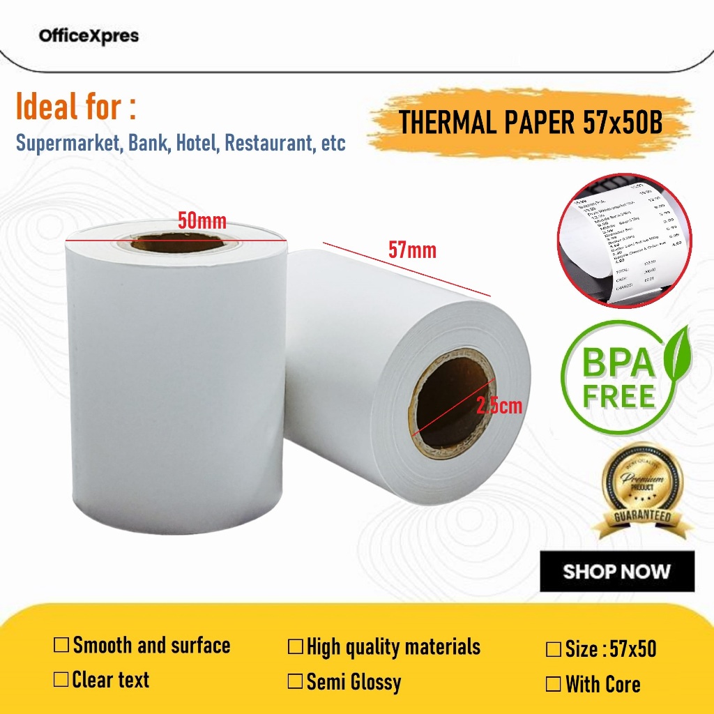 Jual Thermal Paper 57x50B / Kertas Struk Roll / Kertas Thermal Roll 57 ...