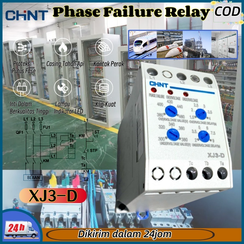 Jual Phase Failure Relay Chint XJ3-D Proteksi Putus Fase Chint Xj3D 308V AC Over Under Voltage ...