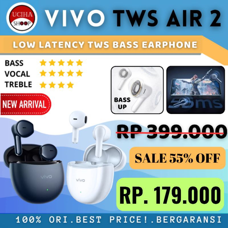 Jual Vivo TWS Air 2 Bass Earphone 55ms Low Latency HiFi AI Noise Cancell Air2 Original Resmi ...