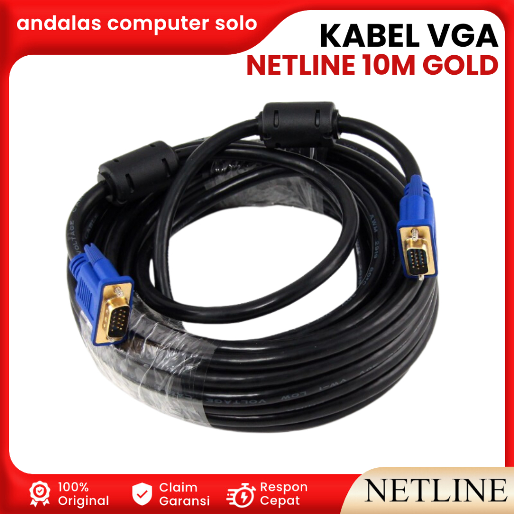 Jual Kabel VGA Monitor 10 Meter NETLINE Gold Plated Komputer Monitor PROYEKTOR | Shopee Indonesia