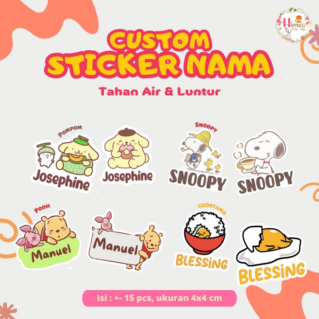 Jual (ISI 15) Sticker Label Nama Anak / Sticker Custom Nama Karakter ...