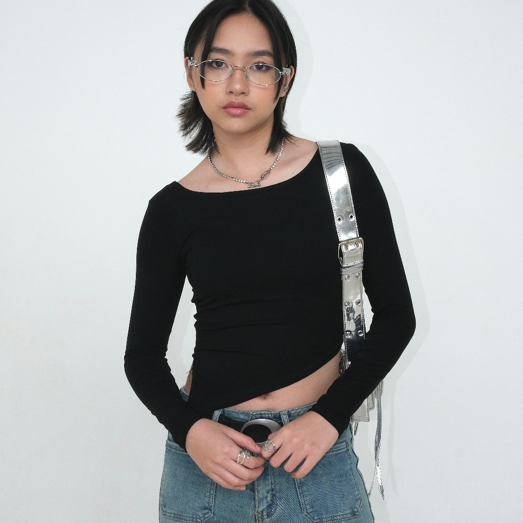 Jual Odd Asymmetrical Low Back Long Sleeved Premium Basic Padded Top ...