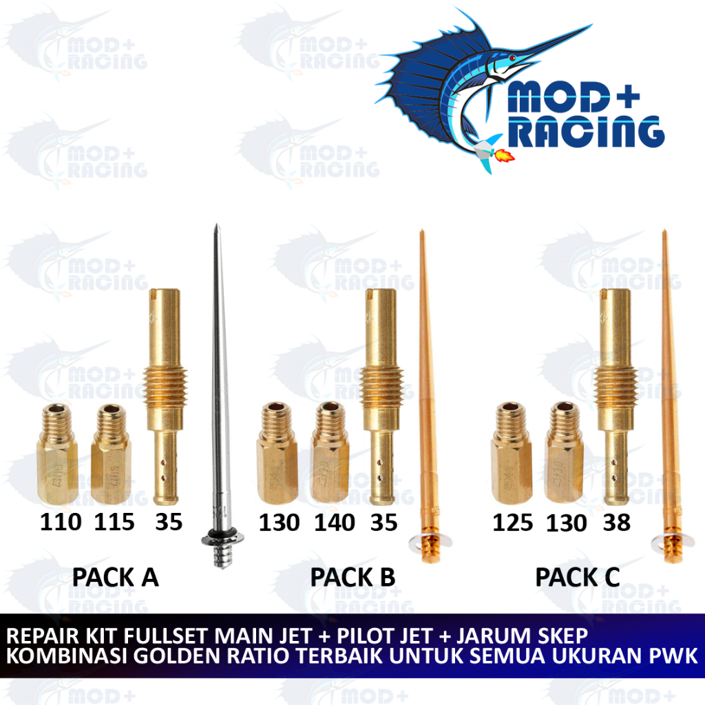 Jual (COD) REPAIR KIT SET PWK 24 26 28 30 32 34 MAIN JET + PILOT JET + JARUM SKEP 110 + 115 + 35 ...