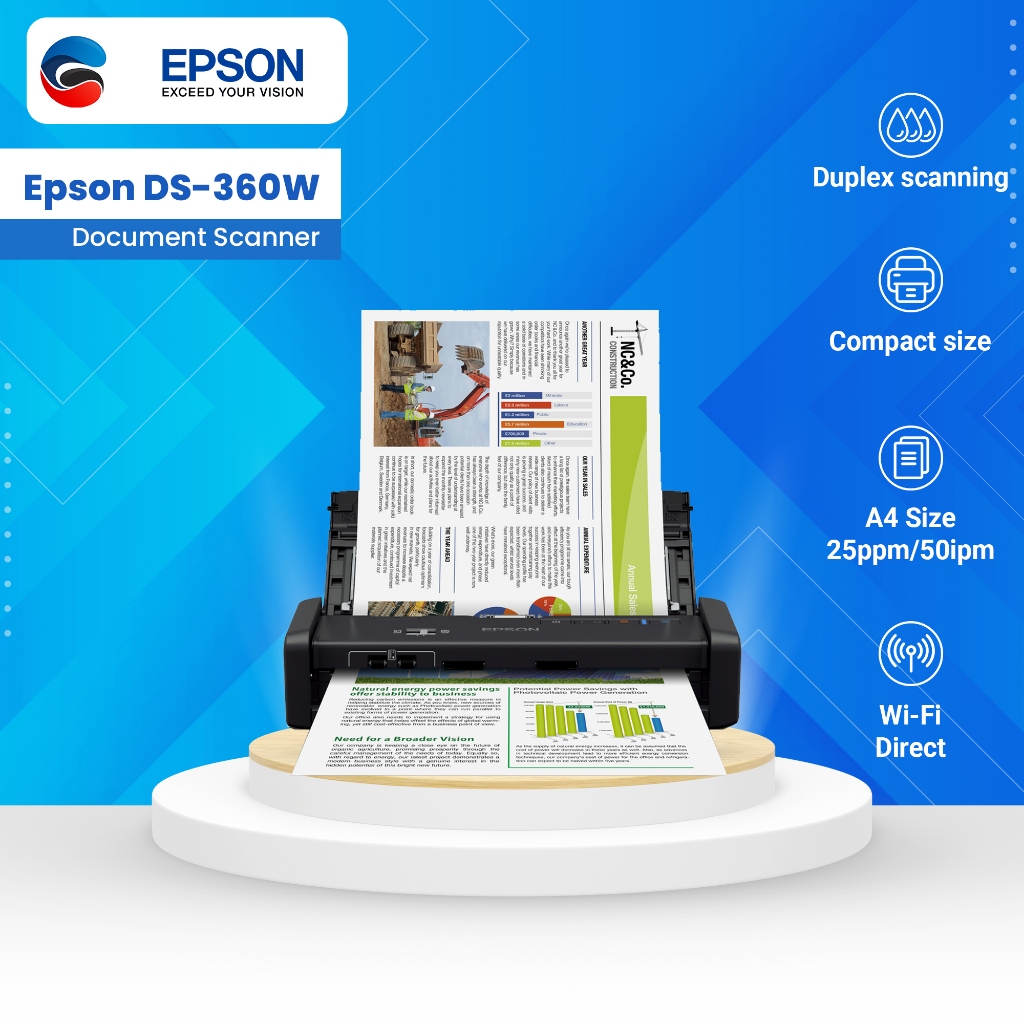 Jual EPSON Scanner Workforce DS 360W Wi-Fi Portable DS360W | Shopee ...