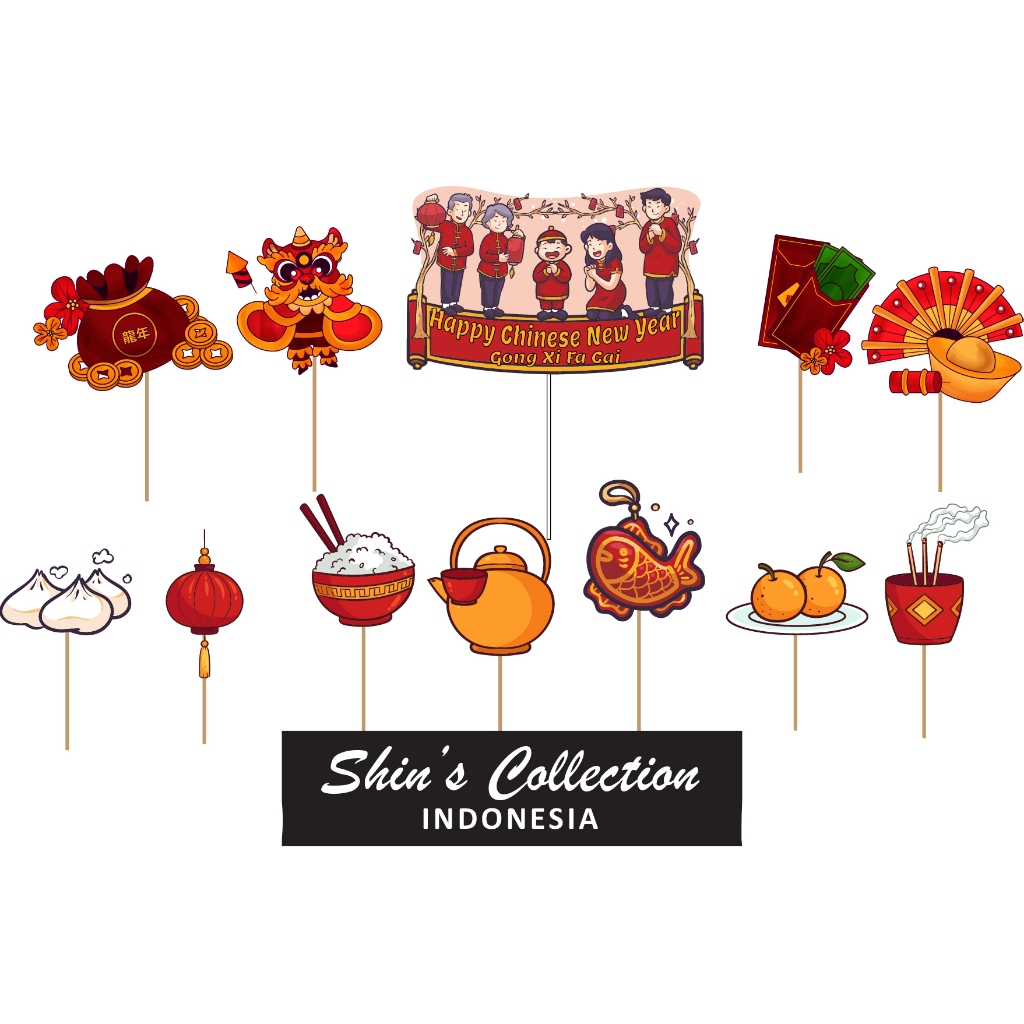 Jual Cake topper imlek CNY Happy Chinese New Year NEW isi 12 pcs ...