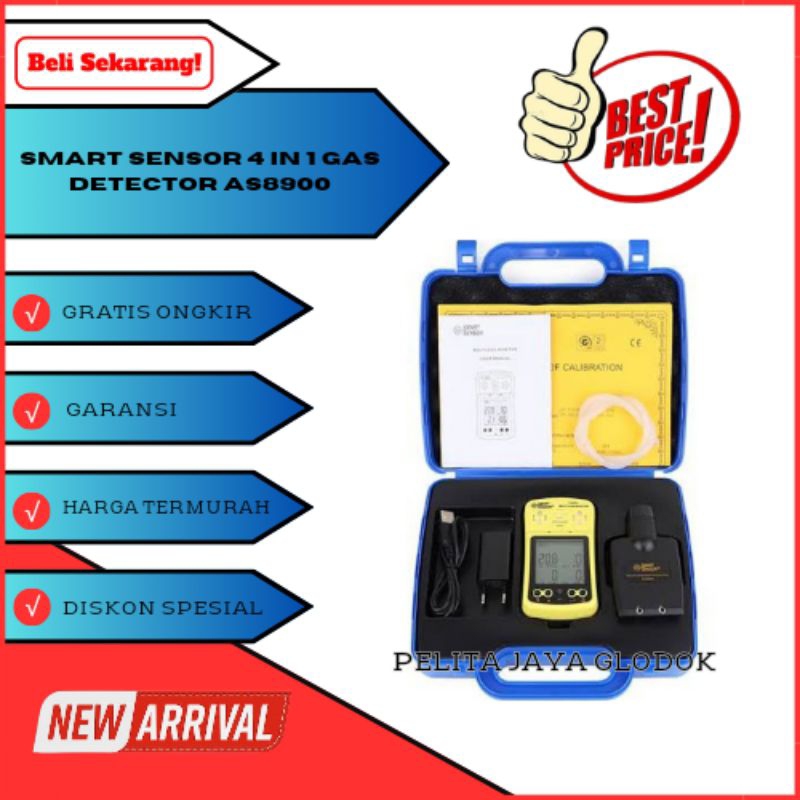 Jual Smart Sensor 4 in 1 Gas Detector AS8900 O2 CO H2S LEL Tester AS ...