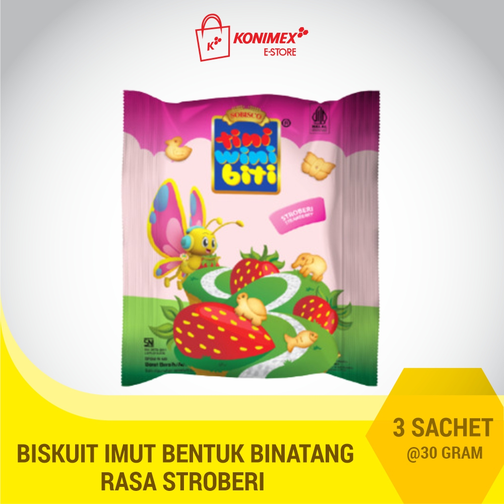 Jual Tini Wini Biti Biskuit Anak Stroberi 30 g bentuk binatang 3 sachet ...