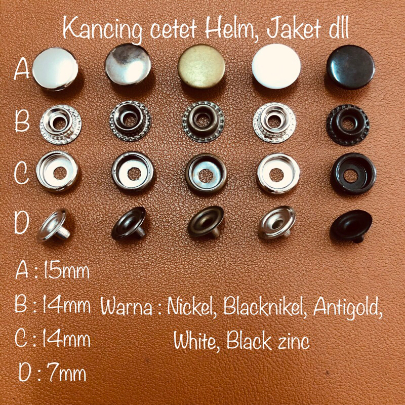 Jual kancing cetet 15mm per 144 set / kancin snap / kancing helm ...