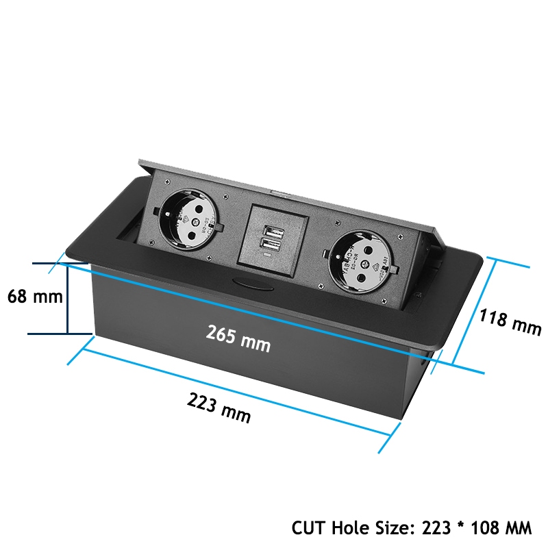 Jual Stop Kontak Meja Pop Up Socket 3 Lubang Hitam Perak Desktop Tertanam Stopkontak Floor/Desk ...