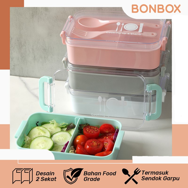 Jual BONBOX Lunch Box Kotak Makan Tempat Bekal Anti Tumpah Food Grade | Shopee Indonesia