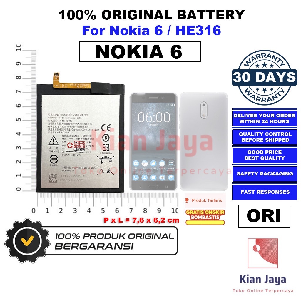 Jual [Garansi 100% Ori] Baterai HE317 Untuk Handphone Nokia 6 TA-1021 ...