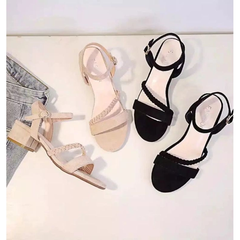 Jual Sandal Hak Tahun Wanita 5cm Tali Kepang Sendal High Heels Cewek ...