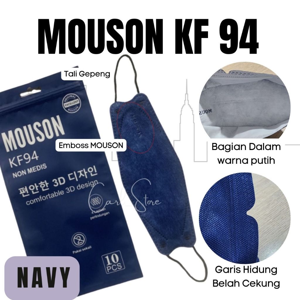 Jual Masker Mouson KF94 4Ply Mask Korea Original Emboss Belahan Hidung V | Shopee Indonesia