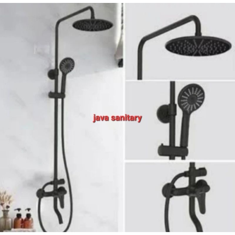 Jual Shower Tiang Bulat Hitam Panas Dingin/Kran Tiang Set Hitam Bulat ...