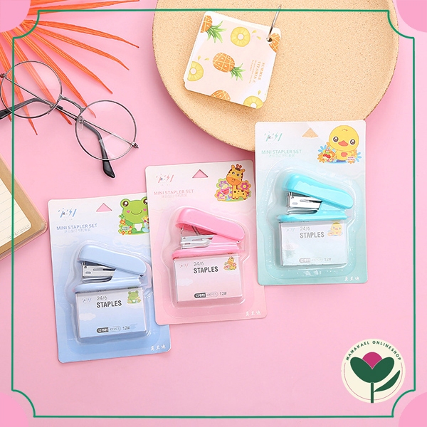 Jual Mini stapler set termasuk refill 1 box staples lucu cute simple ...