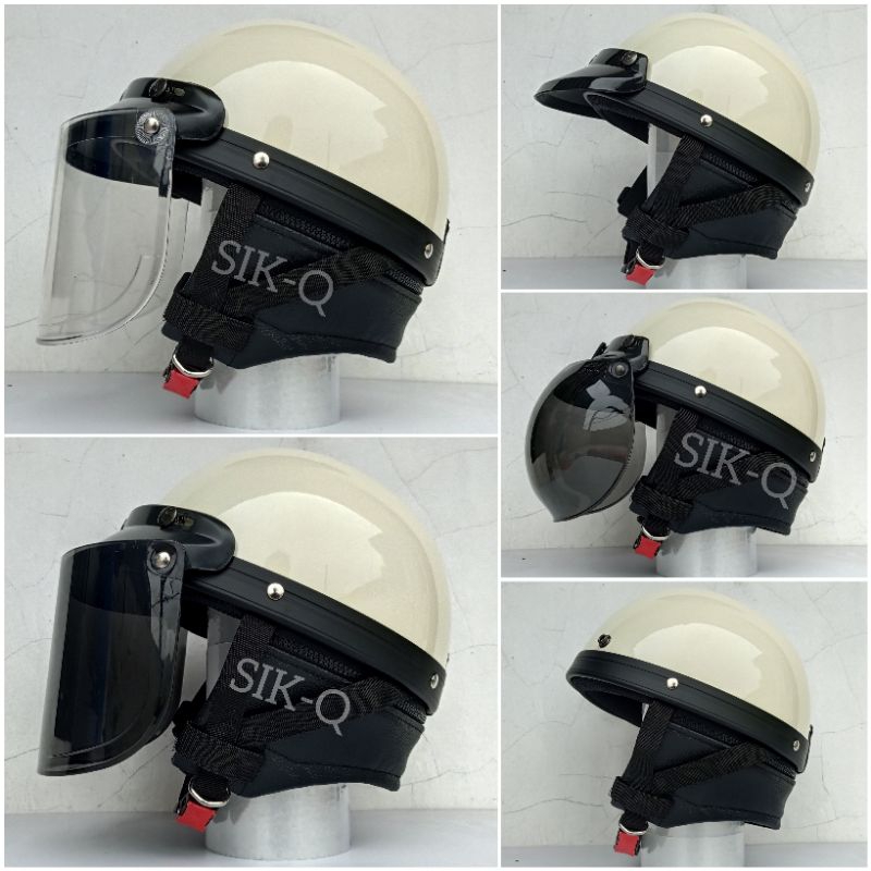Jual Helm Chips Cetok Bogo setengah Retro Cream gloss -Helm Vintage ...