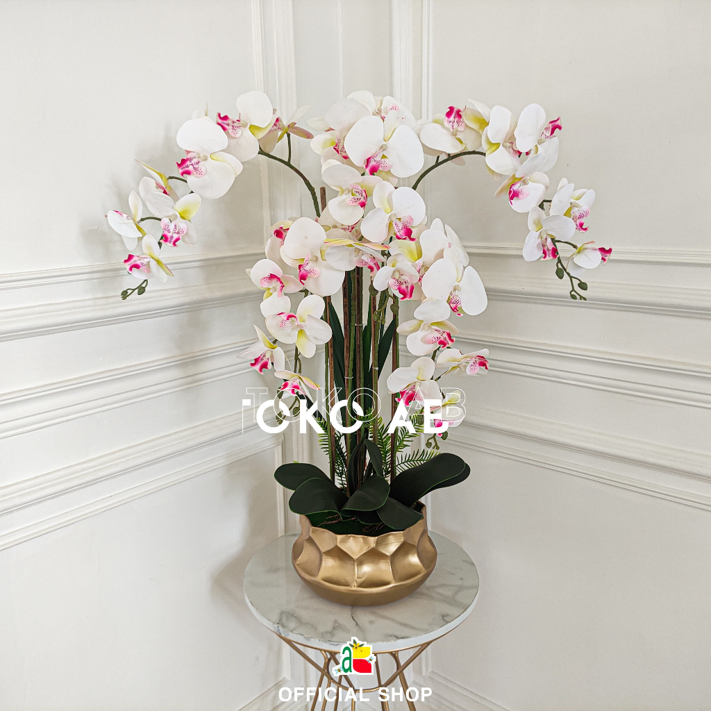 Jual 1 SET RANGKAIAN BUNGA ANGGREK LATEX JUMBO POT GOLD BESI PREMIUM ...