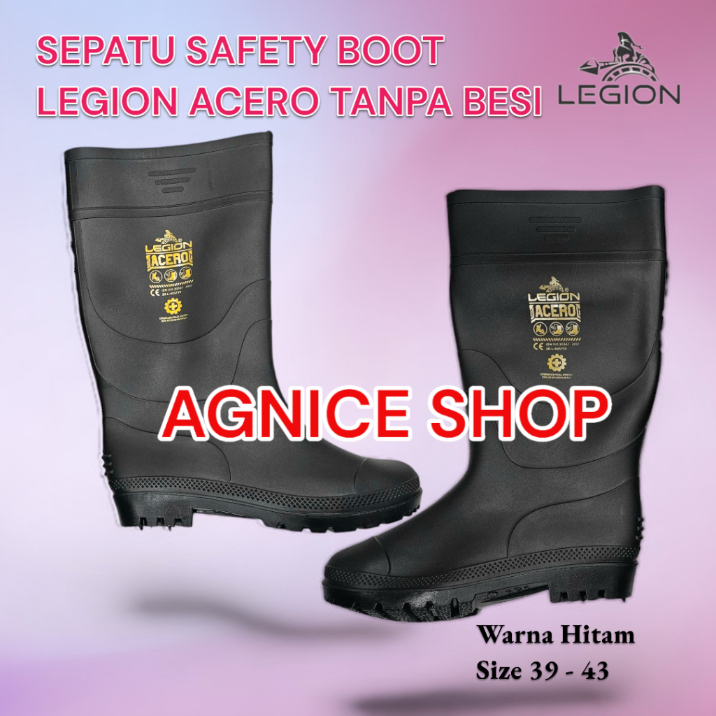 Jual Sepatu Boot Safety Proyek LEGION ACERO TANPA BESI Rain Boot Gum ...