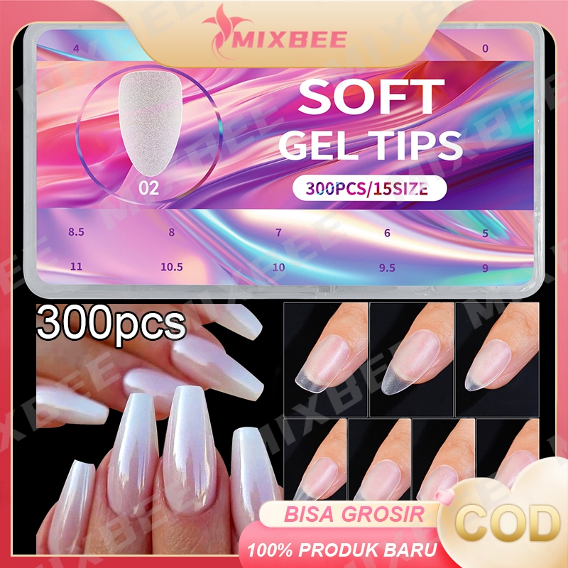 Jual 300 pcs Soft Gel Rainbow Tip Nail Extension Kuku Palsu 15 Size ...