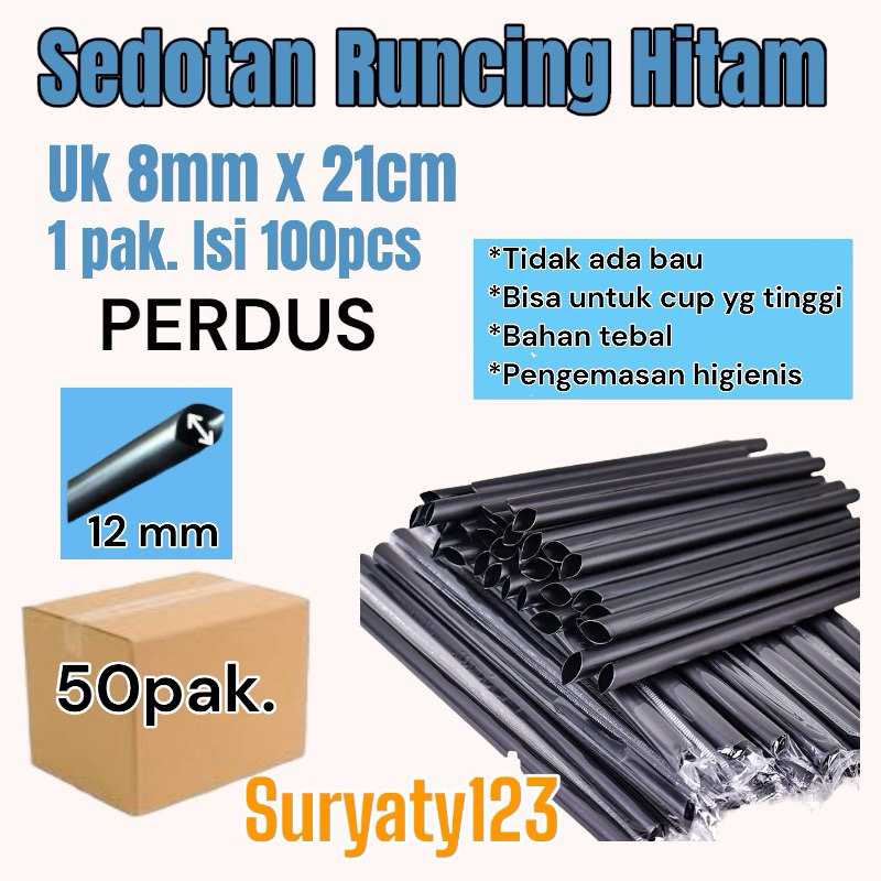 Jual Sedotan Plastik Hitam Steril Runcing | Uk 8mm X 21cm (PERDUS ISI ...