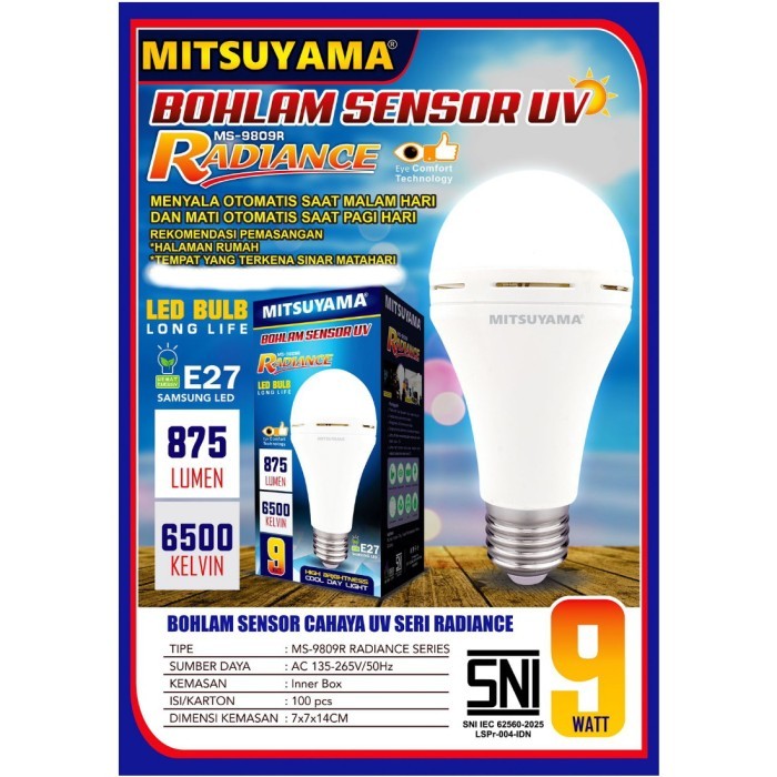 Jual Lampu LED Sensor Cahaya UV Otomatis 9 Watt Putih E27 Mitsuyama ...
