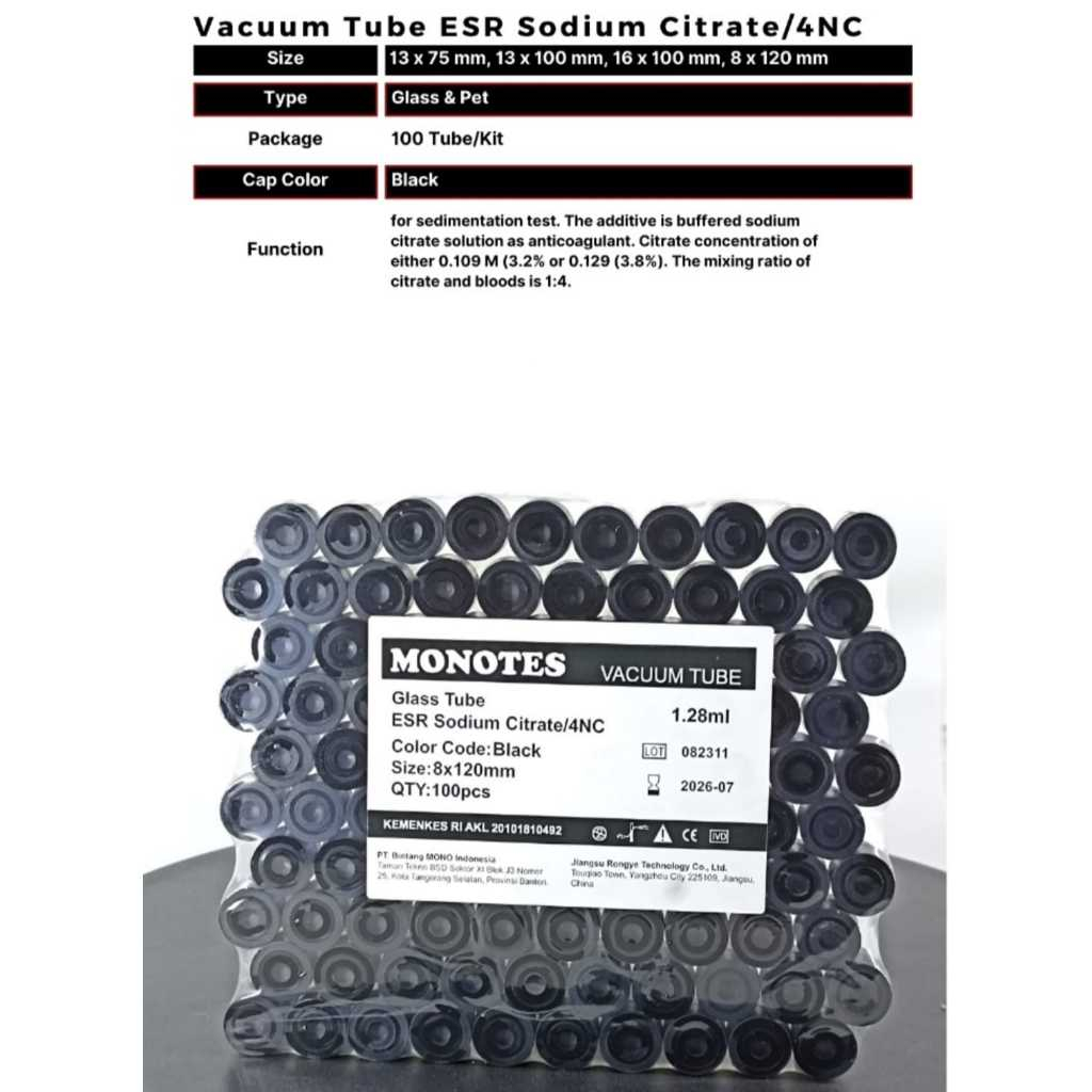 Jual tabung esr 1,28ml|Esr 1,28ml|monotes esr|tabung tutup hitam ...