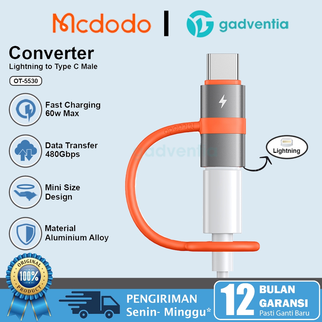 Jual MCDODO OT-5530 Sambungan Charger Lightning Female To Type C Male ...