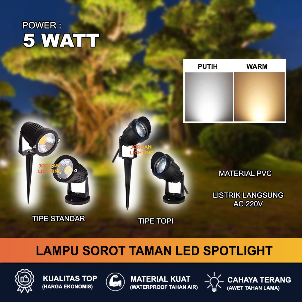 Jual Lampu Sorot LED 5W Tancap Tempel - Spotlight, Spot, Outdoor, Waterproof, Taman, Halaman ...