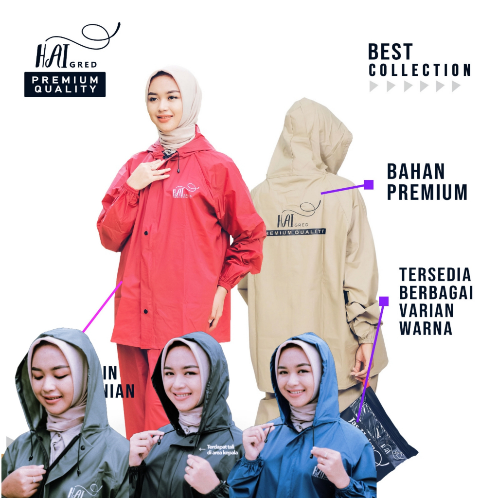 Jual Jas Hujan Setelan Wanita Hijab Celana Baju Mantel Raincoat Anti ...