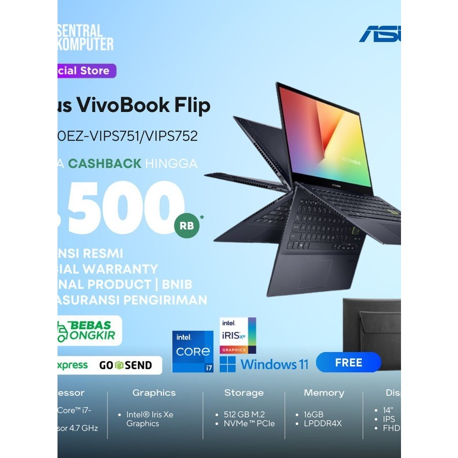 Jual Asus VivoBook Flip TP470EZ i7-1165G7-16GB-512GB SSD-Win 11+OHS ...