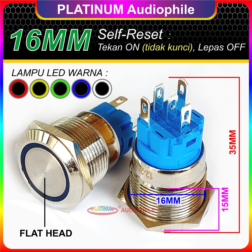 Jual Saklar On Off Stainless Lampu Metal Push Button Switch 12mm 16mm ...