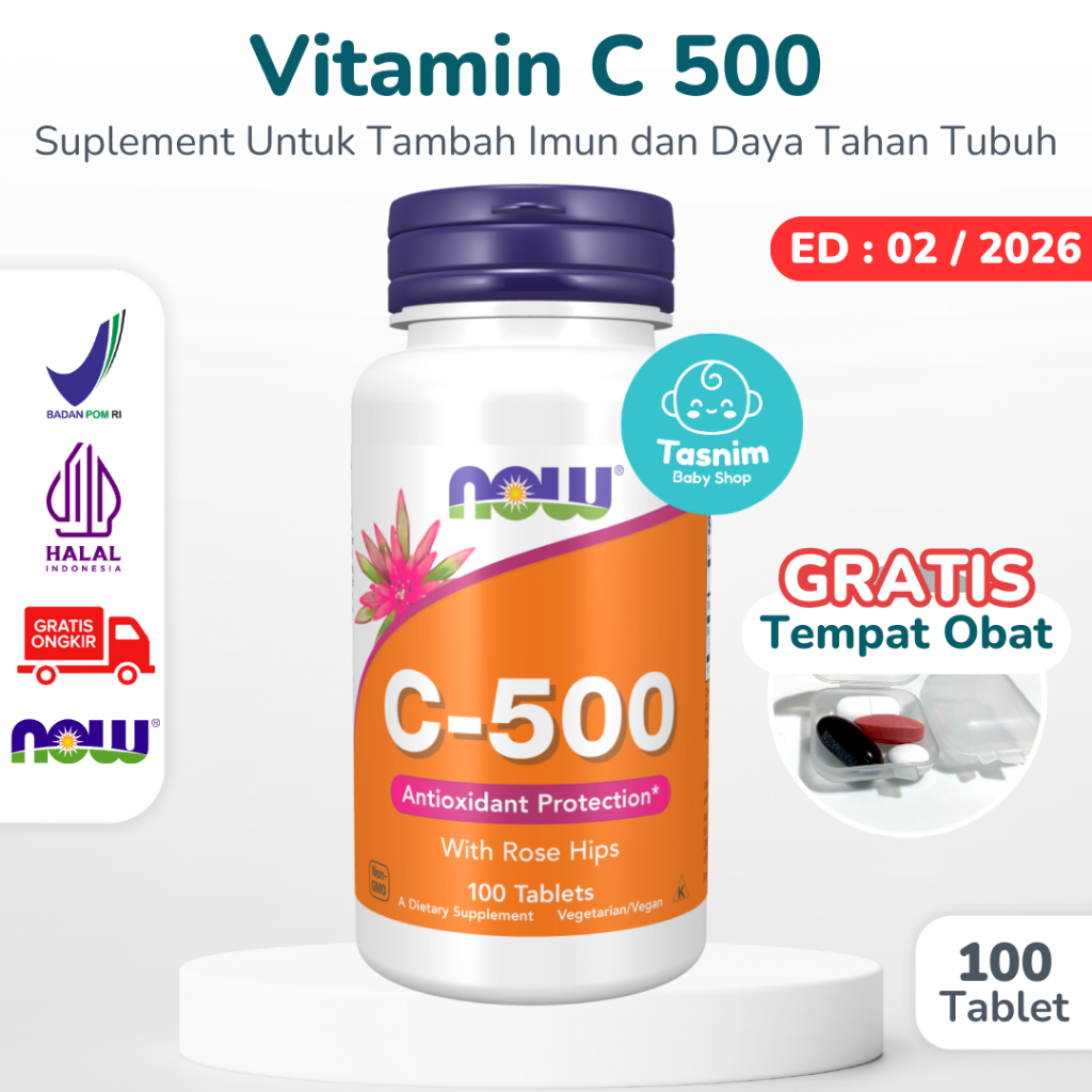 Jual TBS - NOW - Vitamin C 500 With Rose Hips Tabs - 100 Tablet - BPOM - Halal - Supplement ...