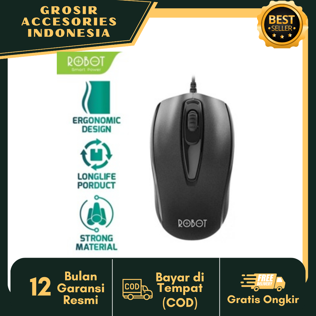 Jual Robot M100 Mouse USB Kabel 1200Dpi Mouse Robot M100- Black ...