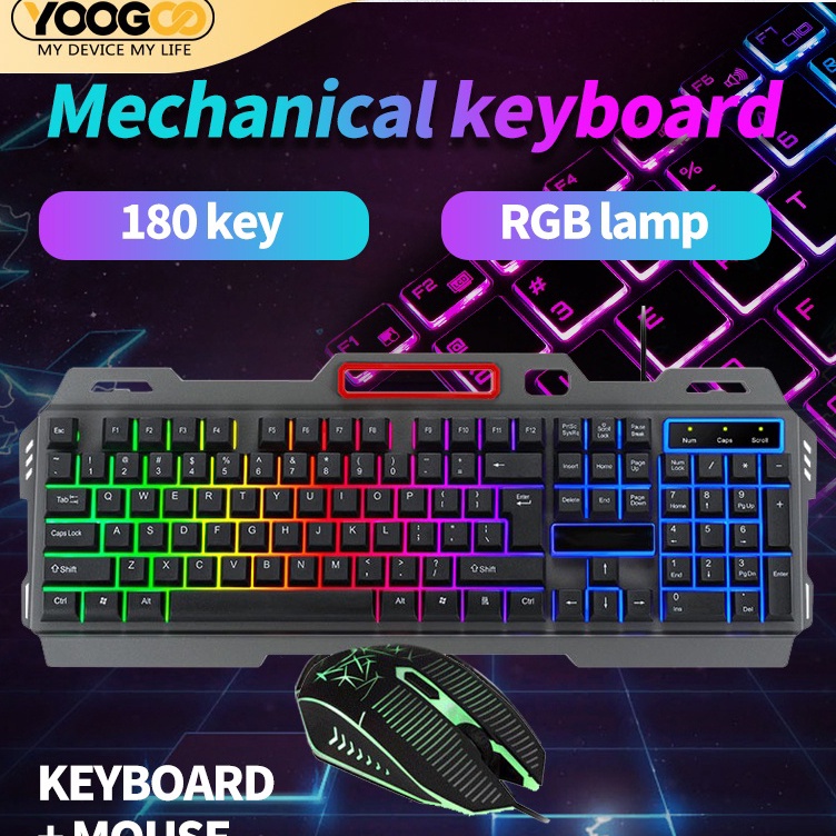 Jual Gaming Keyboard and Mouse Set Colorful LED USB Wired Mechanical ...