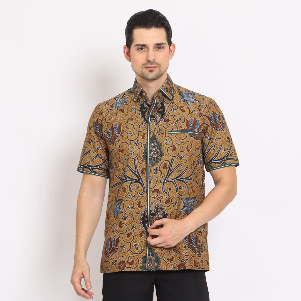 Jual Tenun eBoon Kemeja Batik Tulis Pewarna Alam Lengan Pendek Kembang ...