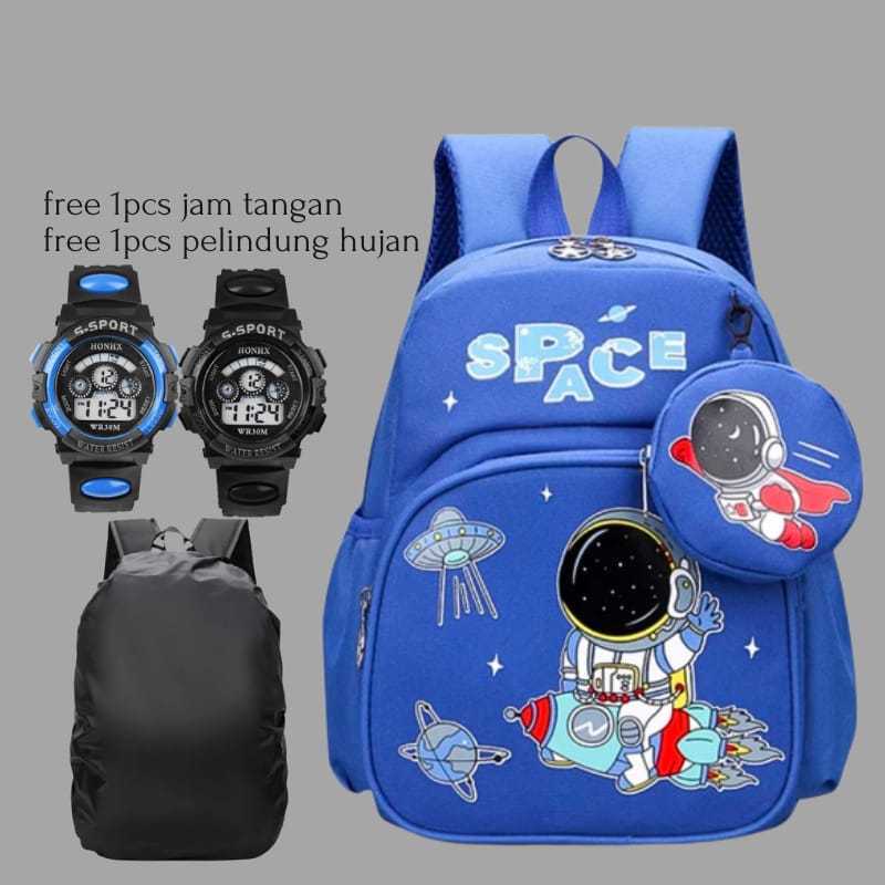 Jual Tas Sekolah Gambar Kartun Astronot Roket Coin Tas Ransel Anak Laki ...