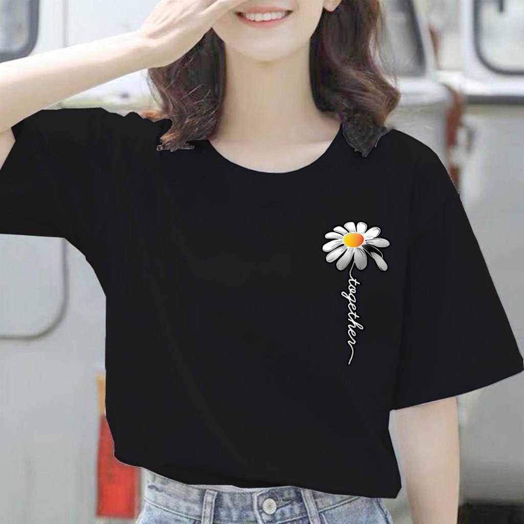 Jual Baju Kaos Bunga Daisy Together Atasan Wanita Oversize Jumbo Lengan ...