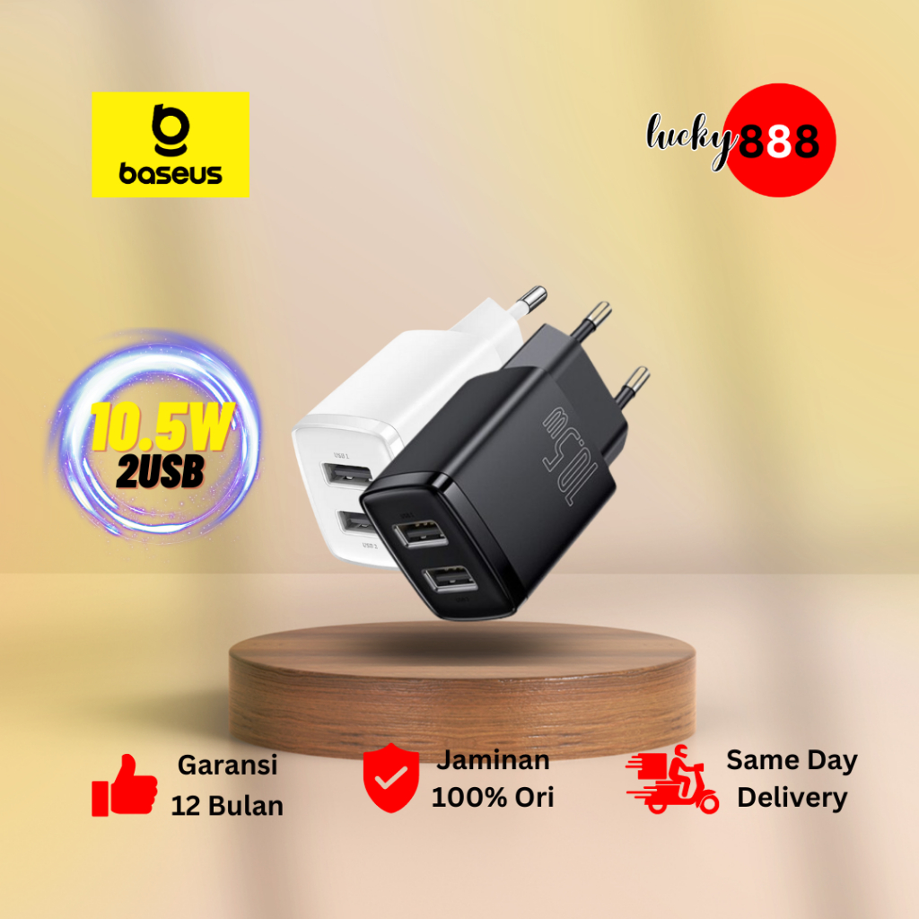 Jual KEPALA CHARGER BASEUS MINI DUAL PORT USB CHARGER 10.5W COMPACT ...