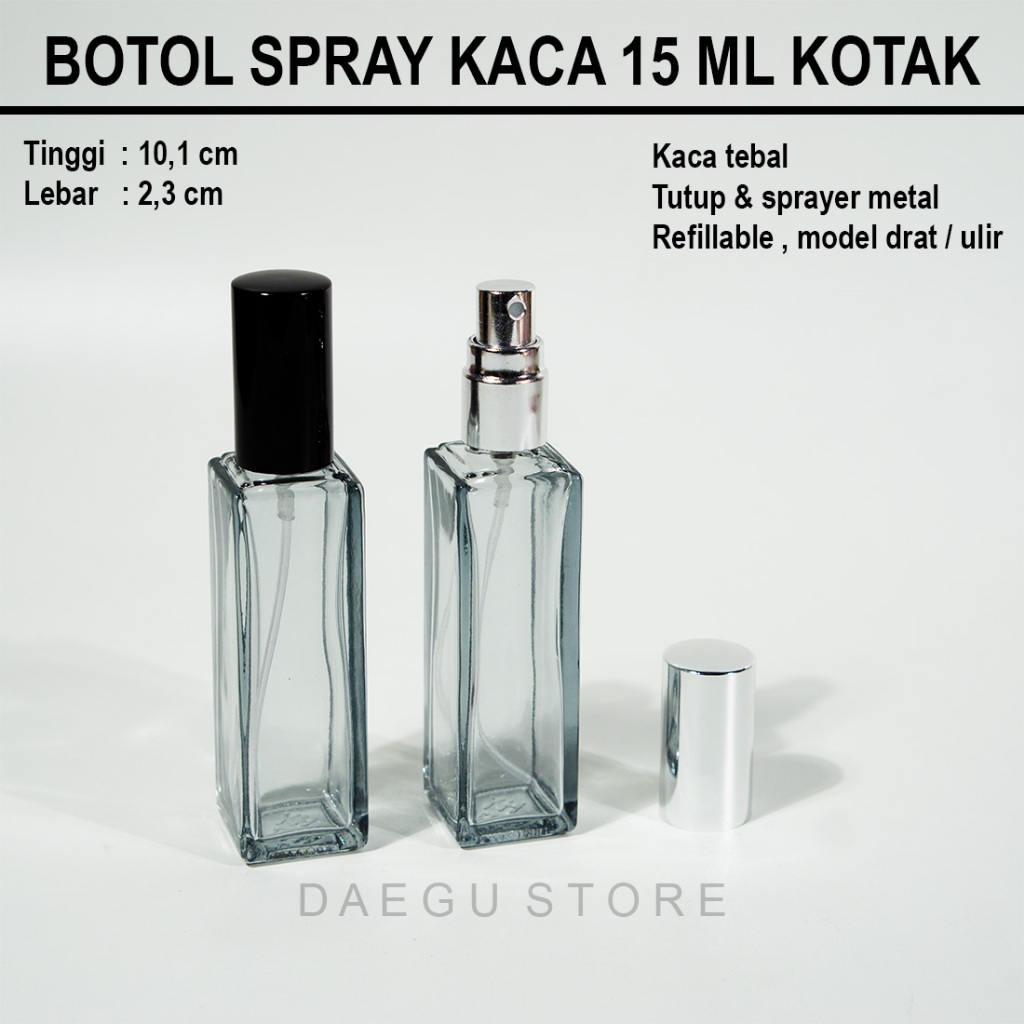 Jual Botol Spray 15ml Kaca Kotak Tebal HITAM TRANSPARAN CLEAR - Spray ...