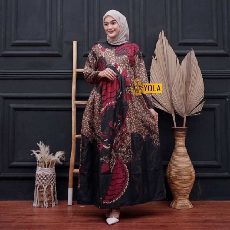 Jual Baju batik Gamis wanita modern motif Sangkuriang Maron ukuran ...