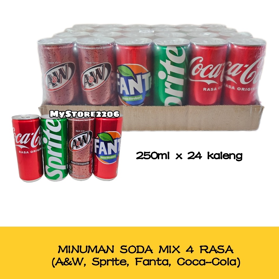 Jual New Trend Minuman Kaleng Soda Soft Drink Mix 4 Rasa AW AW Sprite ...