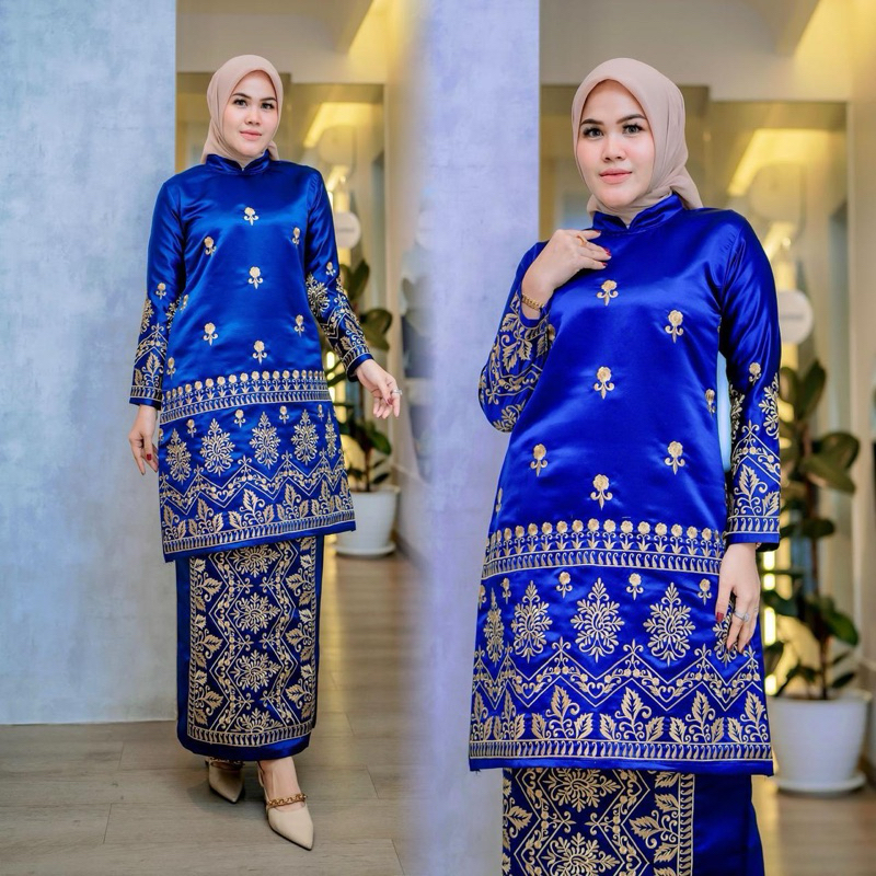 Jual Setelan Baju Kurung Melayu Bordir - Baju Kurung Satin bridal - Kebaya Tradisional - Kebaya ...