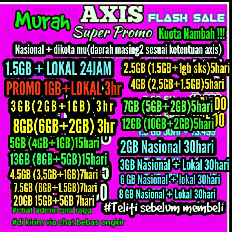 Jual Termurah paket data / kuota axis nasional + LOKAL MENYESUAIKAN ...