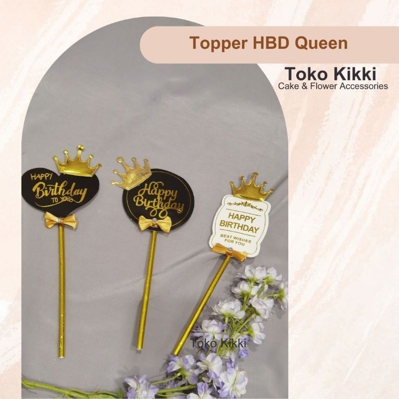 Jual Topper HBD Queen Topper kue ulang tahun Topper hitam gold | Shopee ...
